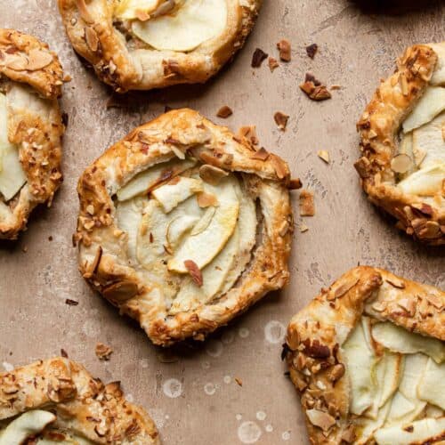 Mini apple galettes filled with almond fragipane and apples.