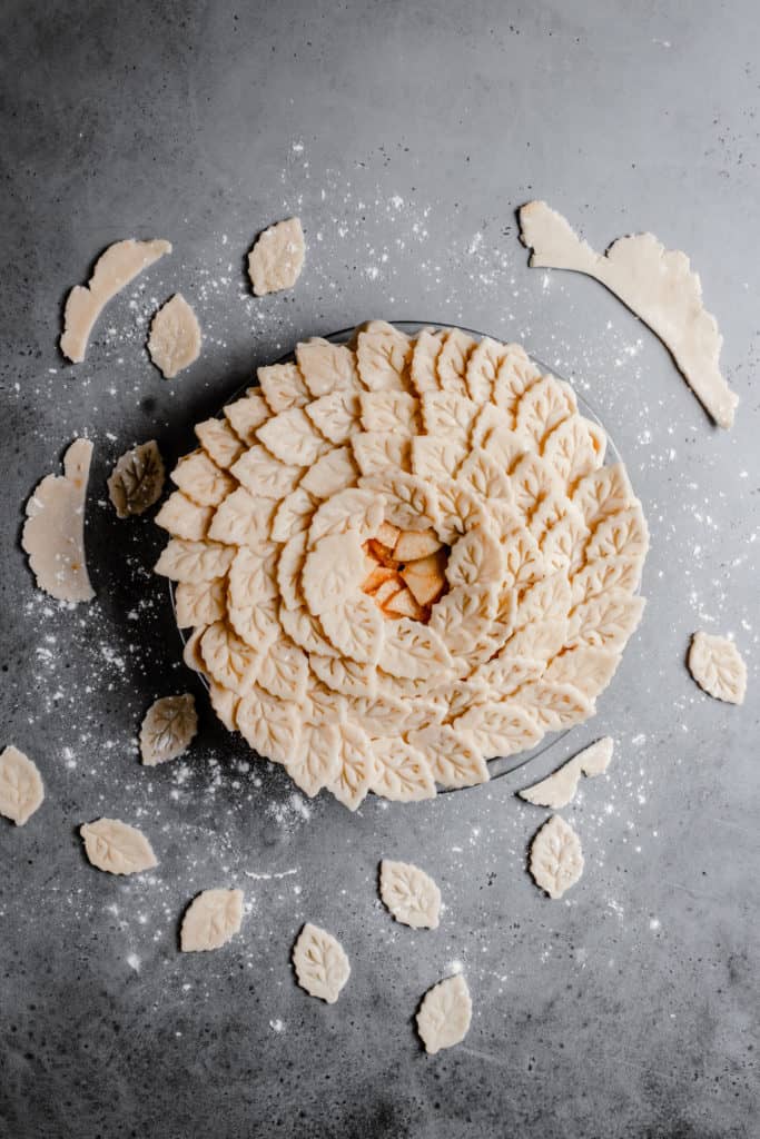 Pie crust is a flaky, tender and buttery with a golden color.