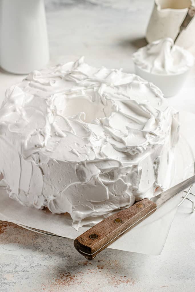 Funfetti angel food cake loaded with rainow sprinkles.