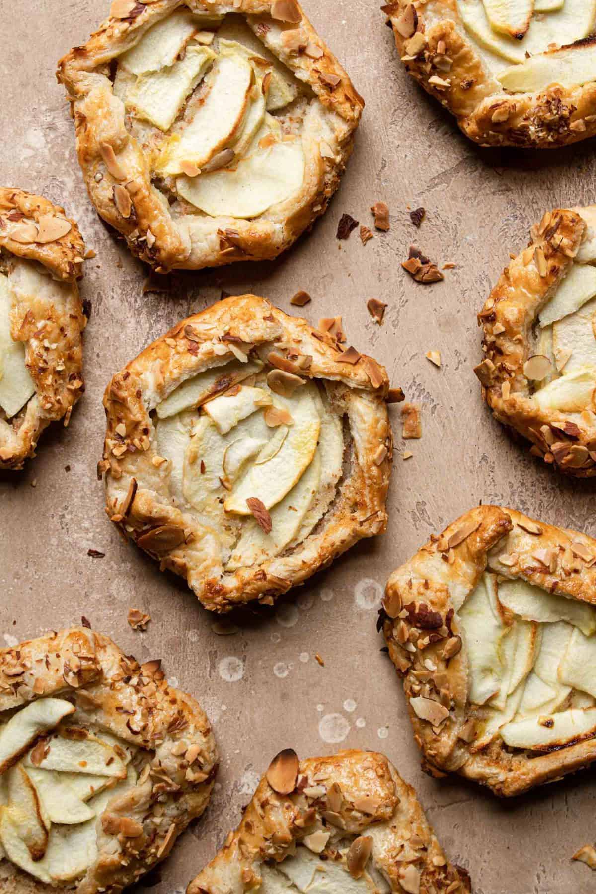 Mini apple galettes filled with almond fragipane and apples.