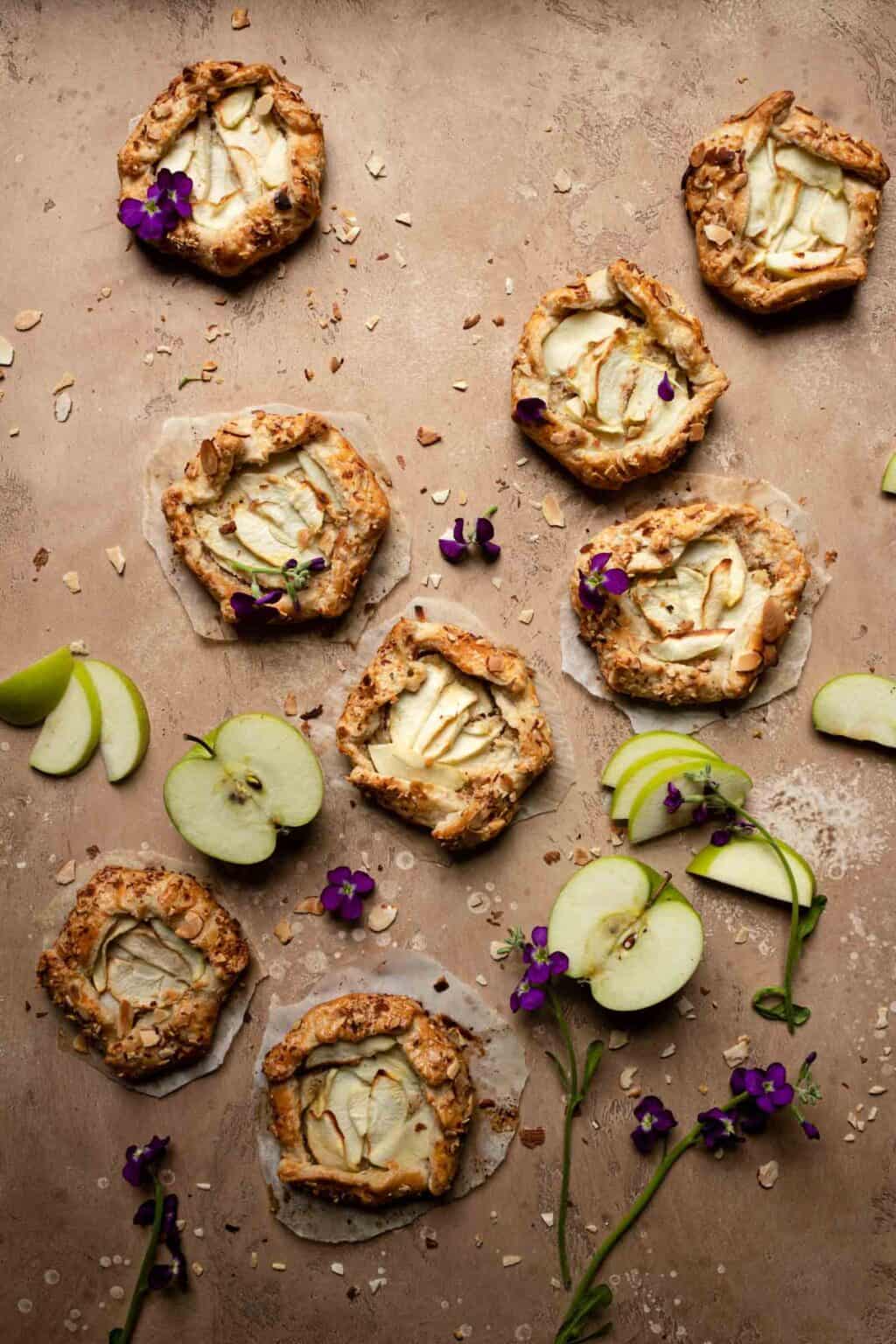 Mini apple galettes filled with almond fragipane and apples.