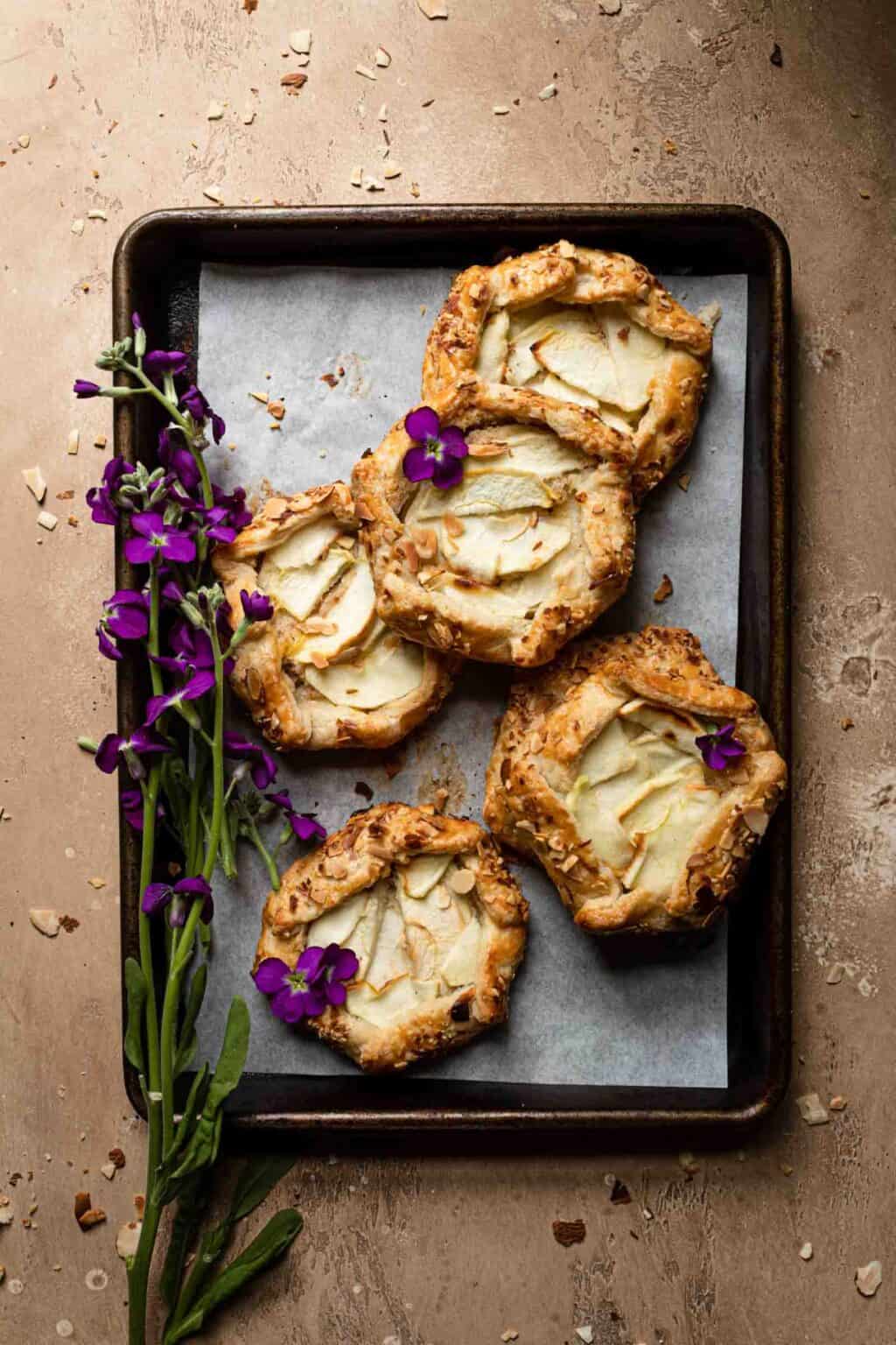 Mini apple galettes filled with almond fragipane and apples.