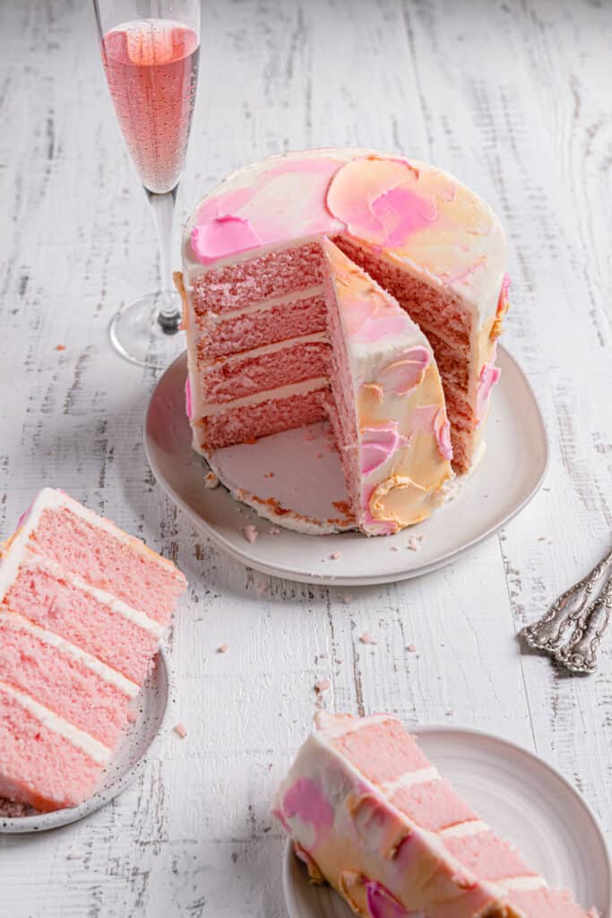This Pink Champagne Cake is tender, soft, and is perfect celebration cake.