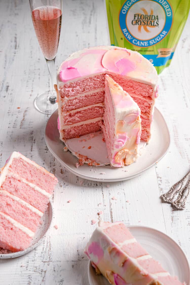 This Pink Champagne Cake is tender, soft, and is perfect celebration cake.