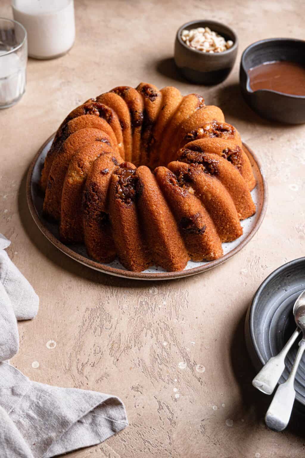 Snickers Bundt cake has the perfect buttery, tender, and fluffy texture