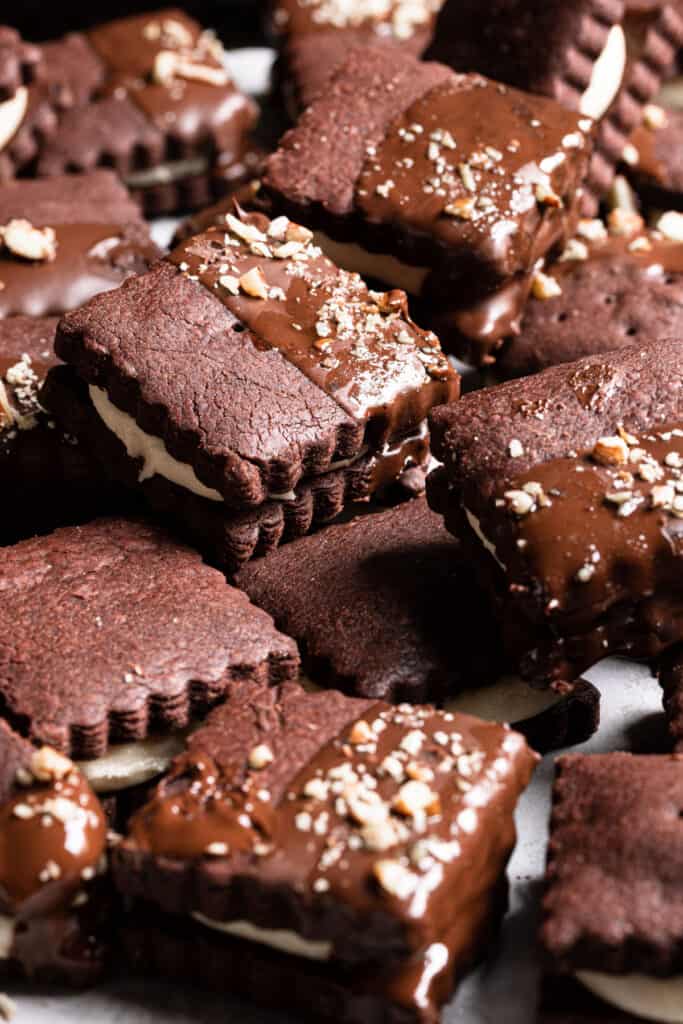 Chocolate Halva Sandwich Cookies, Soft, crispy chocolate shortbread