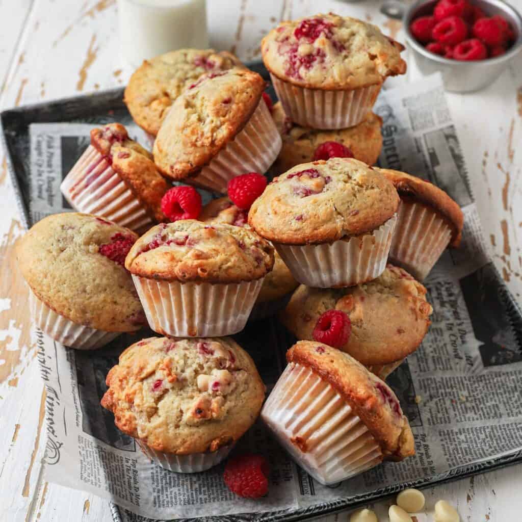 white chocolate raspberry muffins - Moist and Tender