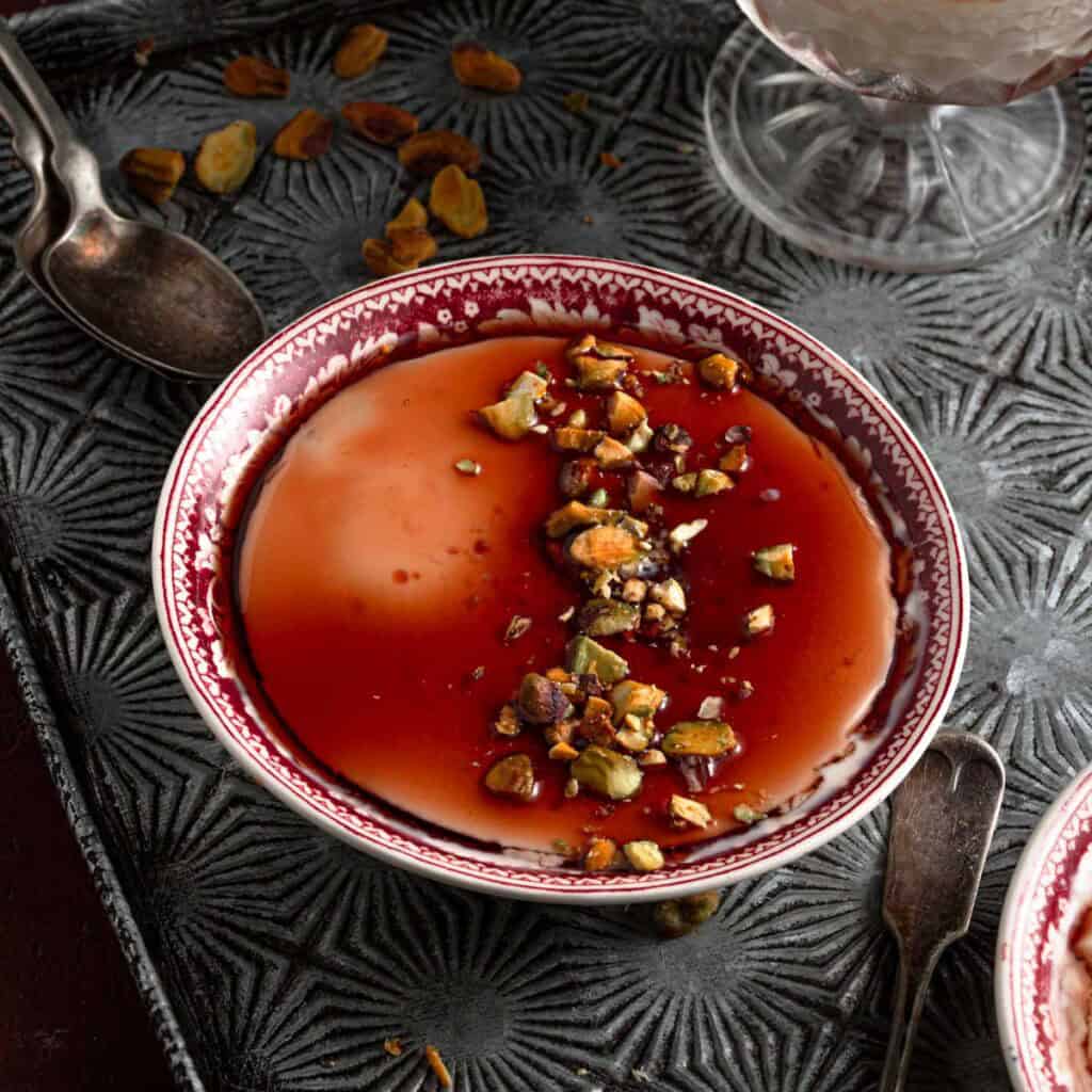 Israeli Malabi, A Honey and Milk Pudding.